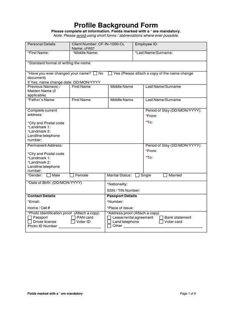 BGV Form Cfirst | PDF