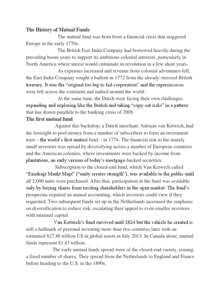 History of Mutual Funds Worldwide | PDF