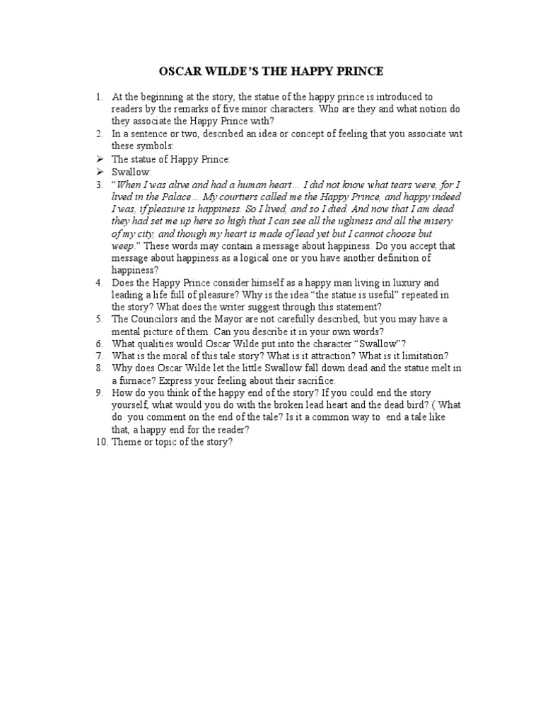 Oscar Wilde'S The Happy Prince | PDF | The Happy Prince And Other Tales ...