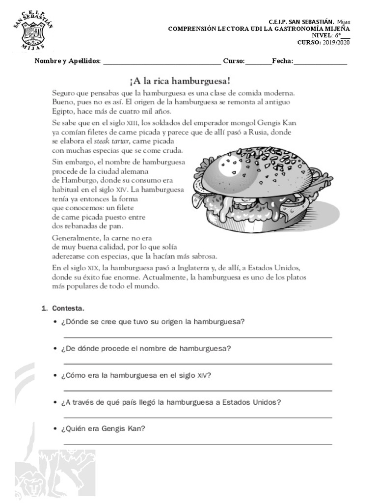 Comprensión Lectora 6º: Gastronomía Mijeña | PDF