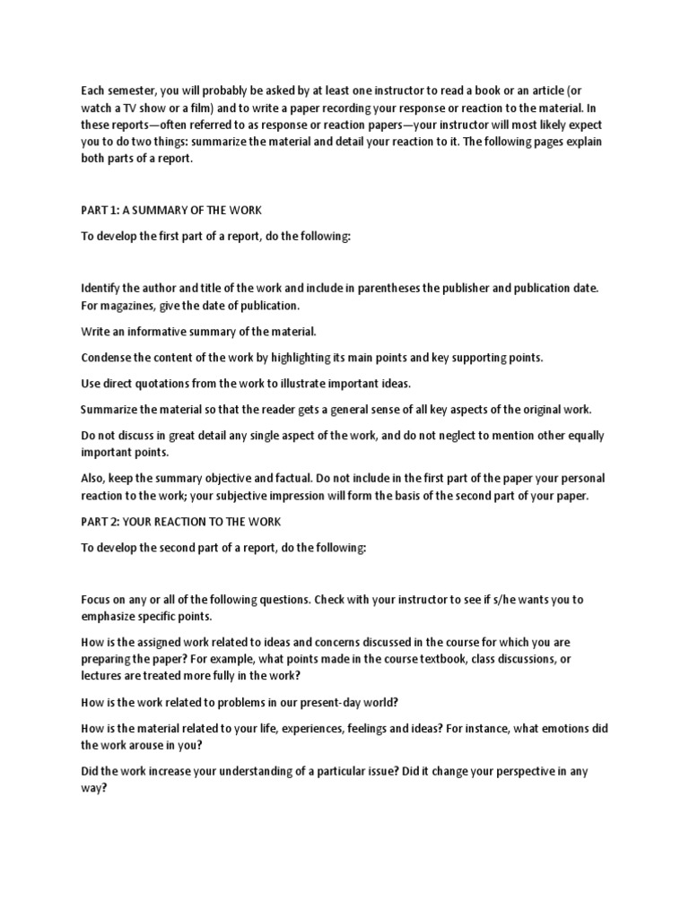 Writing a Reaction Paper Guide | PDF