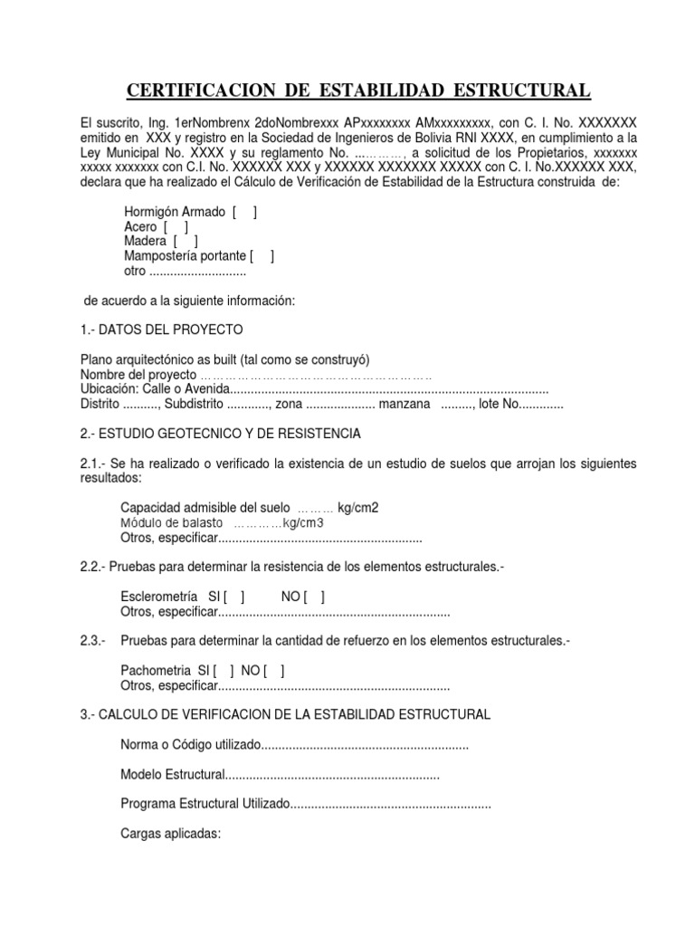 Certificado de Estabilidad Estructural PDF | PDF