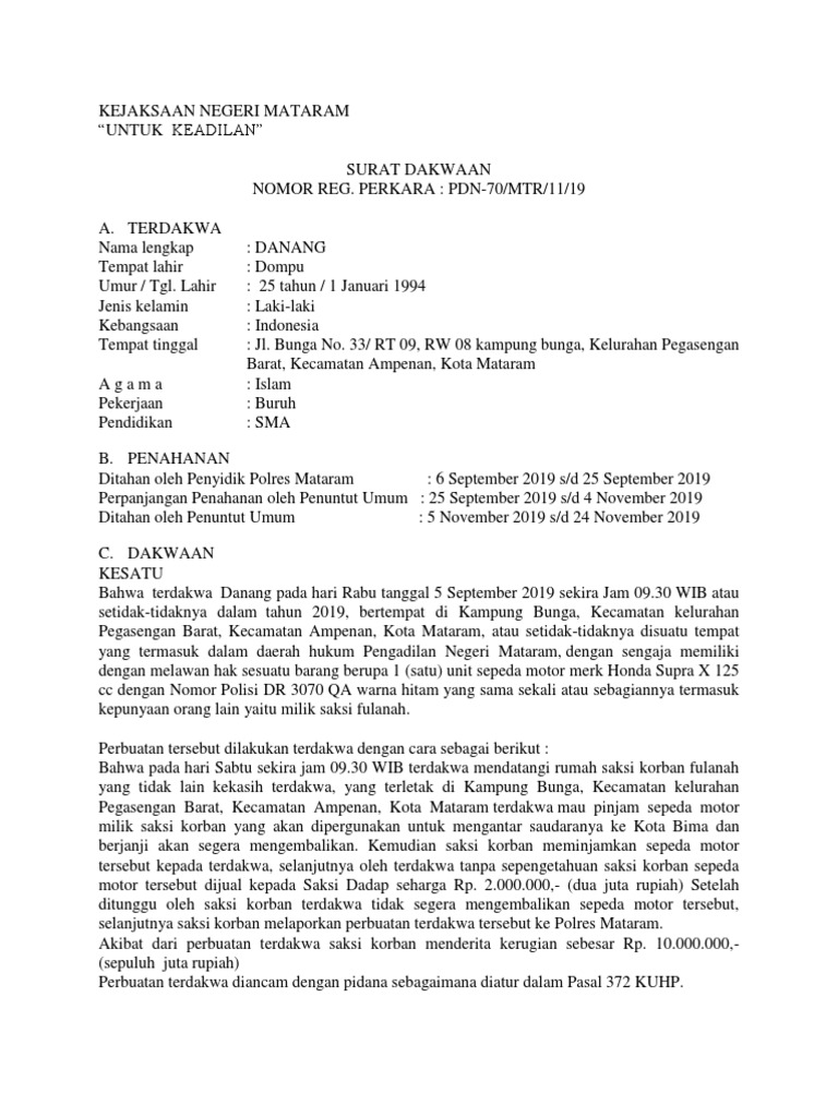 Contoh Surat Dakwaan Alternatif Pdf - Riset