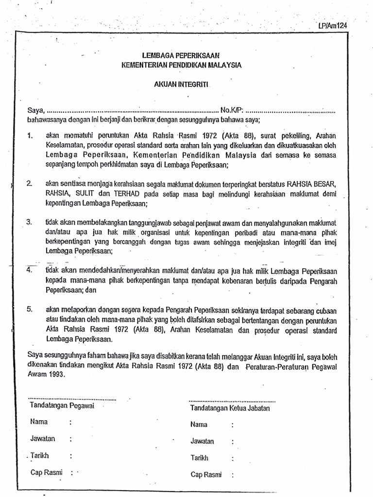 Borang Integriti | PDF