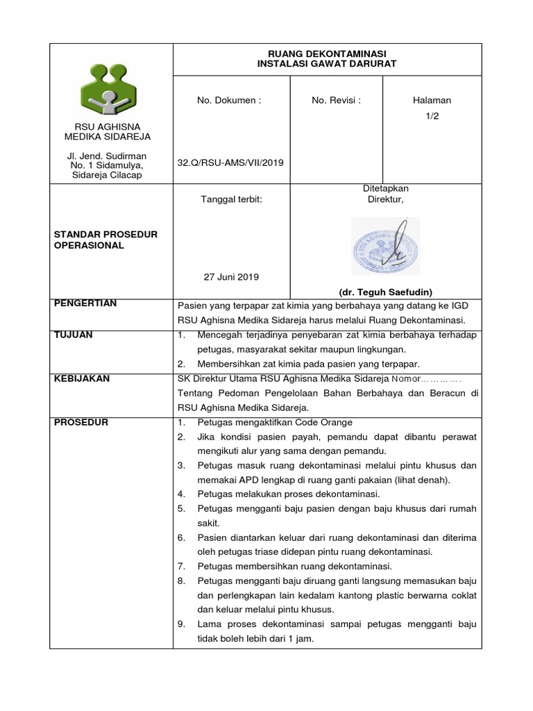 MFK 6 NO 1 B SOP Dekontaminasi IGD | PDF