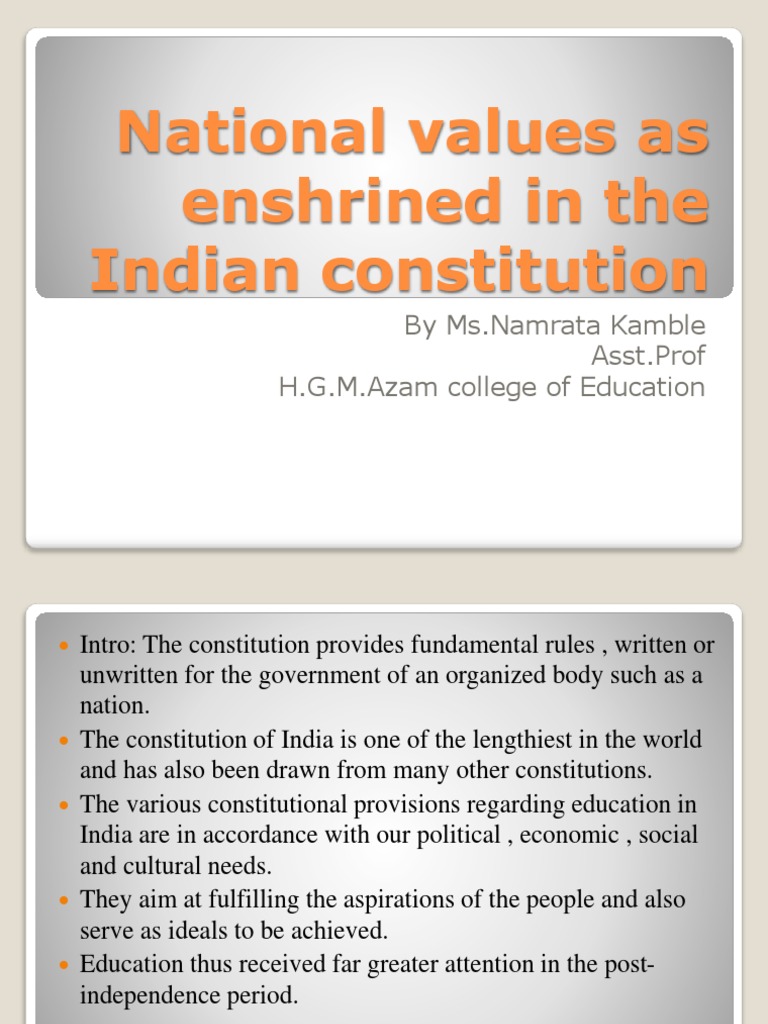 National Values As Enshrined in The Indian Constitution | PDF