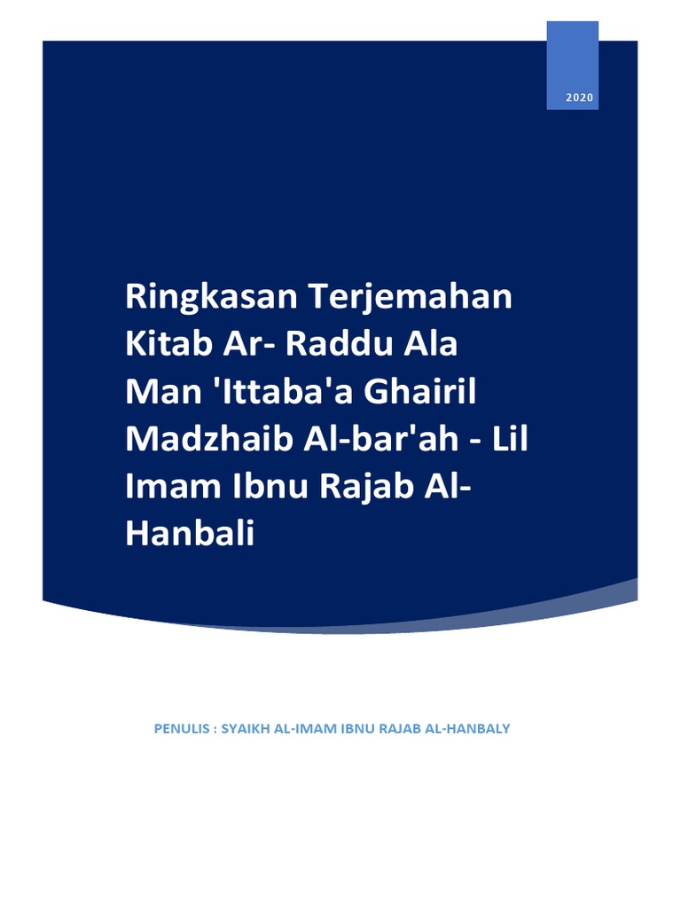 Ringkasan Terjemahan Kitab Ar - Raddu Ala Man 'Ittaba'a Ghairil ...