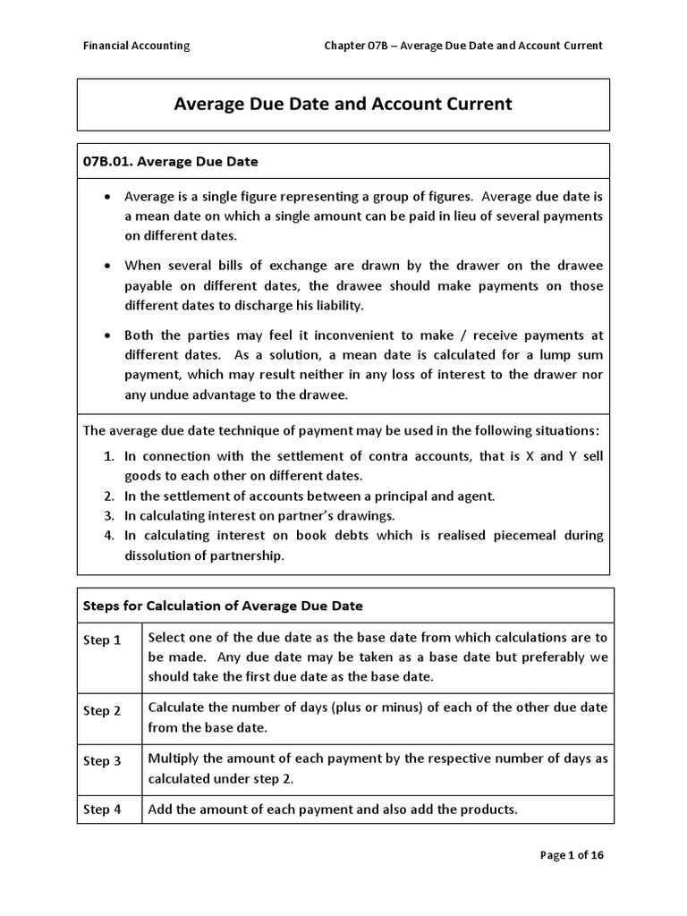 Financial Accounting - Ch07B - Average Due Date and Account Current | PDF