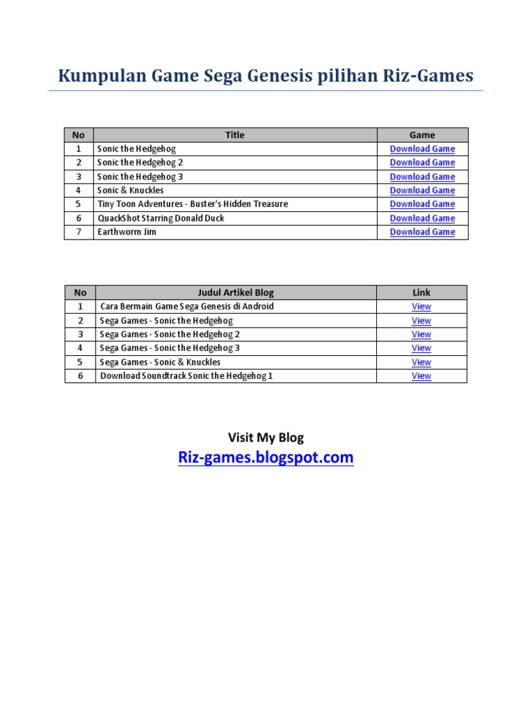 Kumpulan Game Sega Genesis Pilihan Riz-Games | PDF