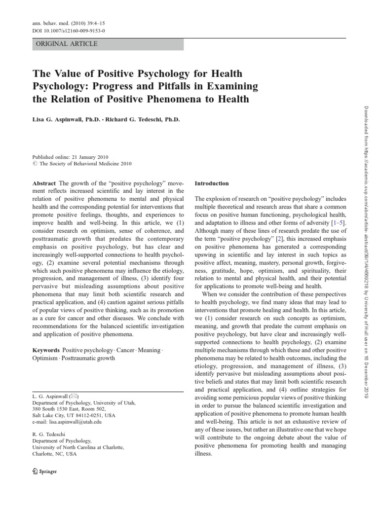 The Value of Positive Psychology | PDF