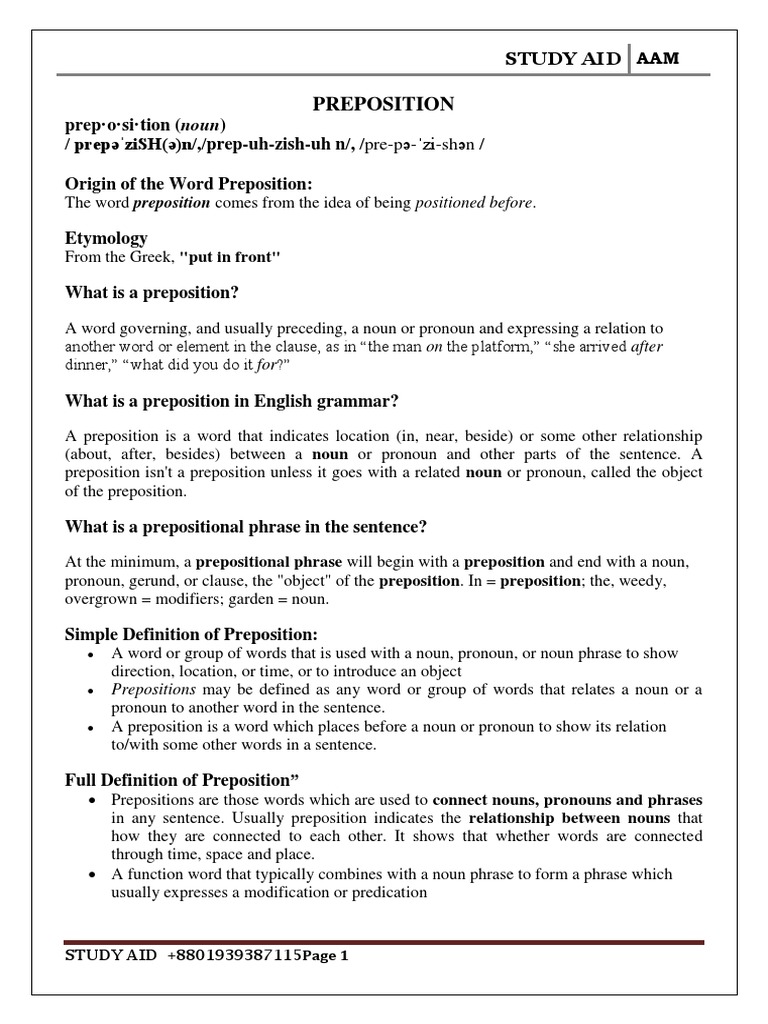 Prepositions NOTE - 1 | PDF