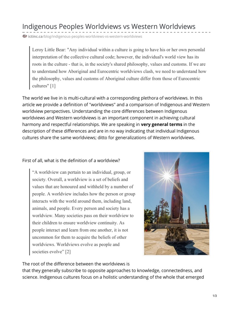 Indigenous Peoples Worldviews Vs Western Worldviews | PDF