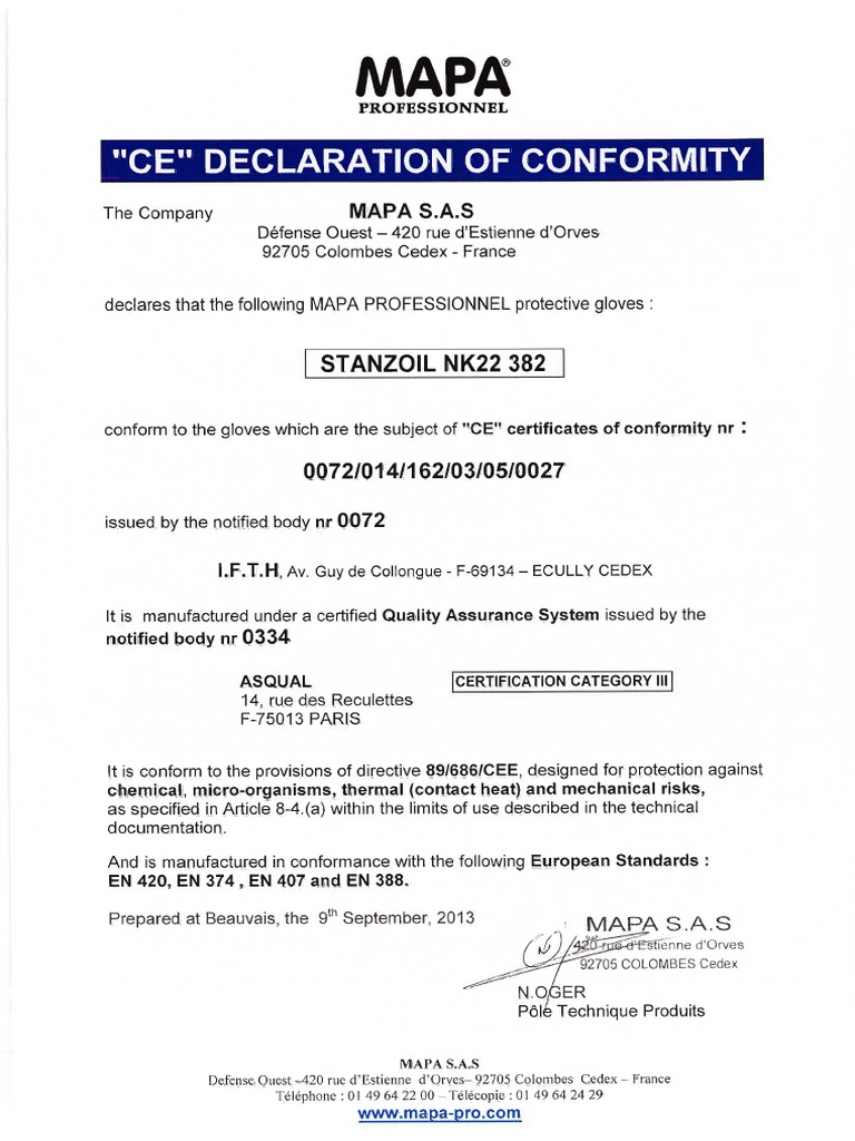MAPA - CE Certificate - Stanzoil NK 22 382 - GB en PDF | PDF