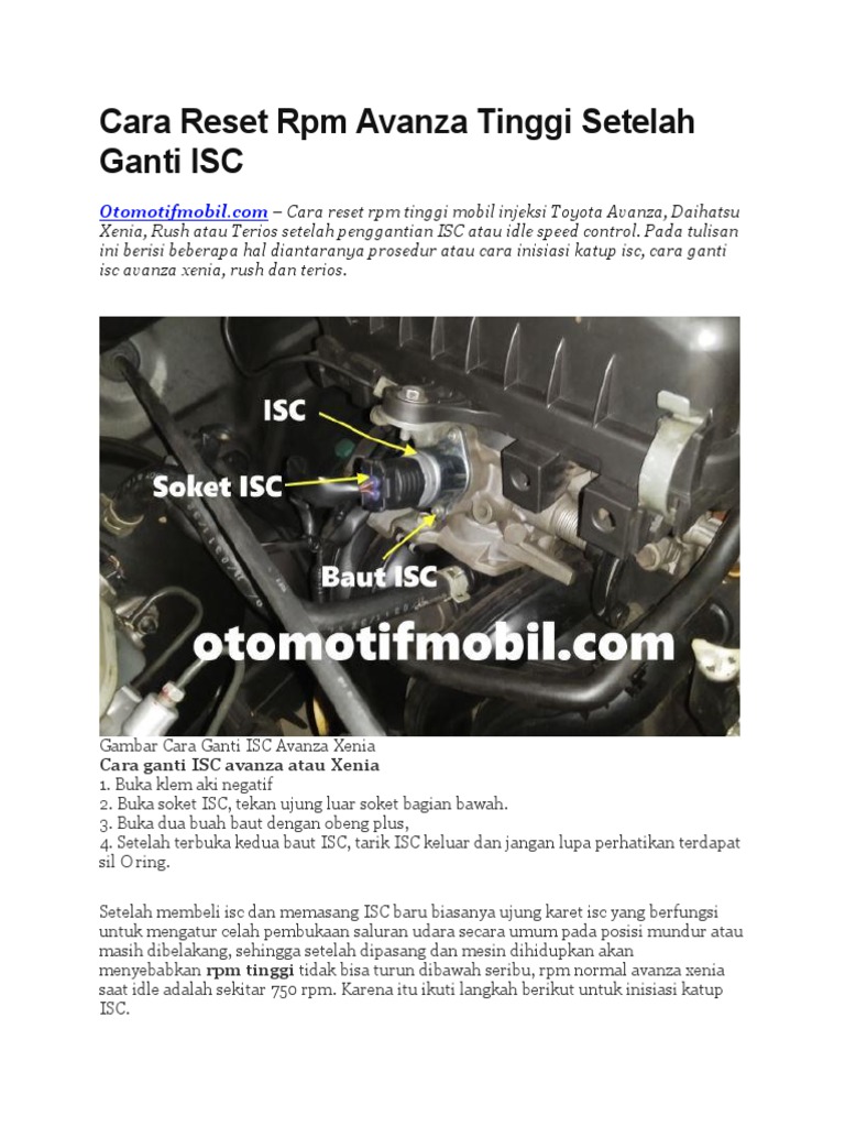Reset RPM Tinggi Avanza Setelah Ganti ISC | PDF