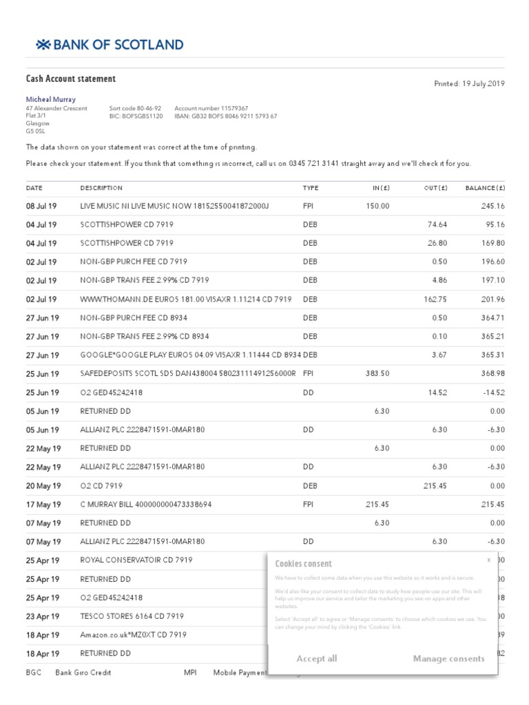 Bank of Scotland - Print Friendly Statement | PDF