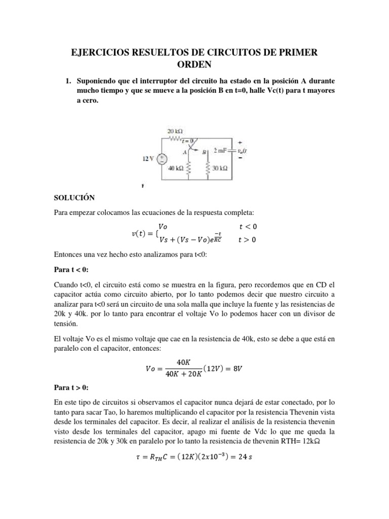 Ejercicios Resueltos de Circuitos de Primer Orden | PDF