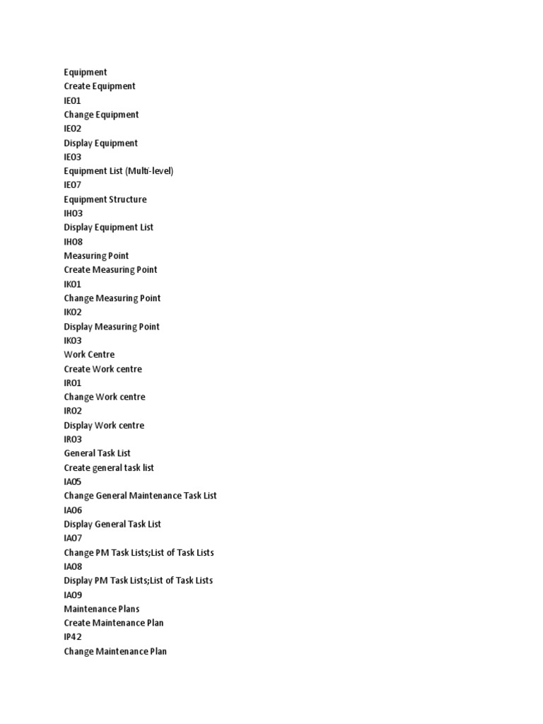 SAP PM Transaction Codes Guide | PDF | Computing