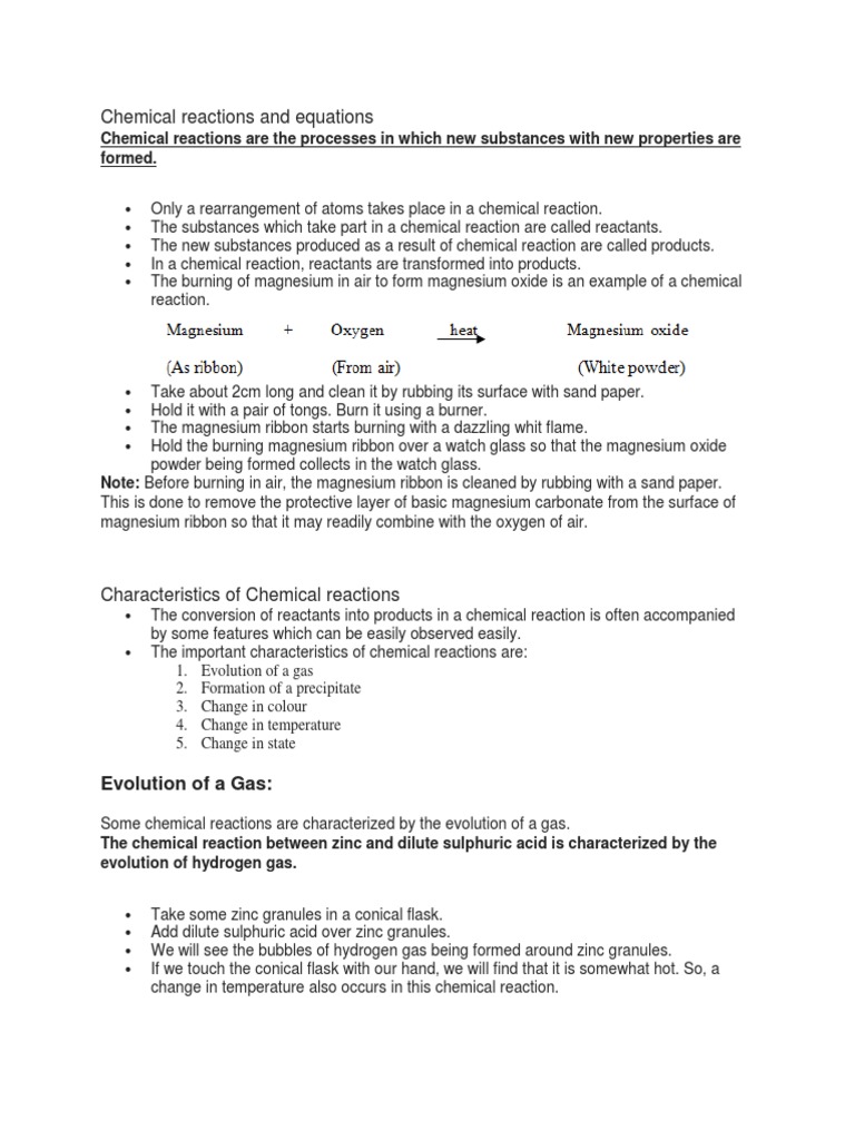 Chemical Reactions and Equations - Docx Notes | PDF