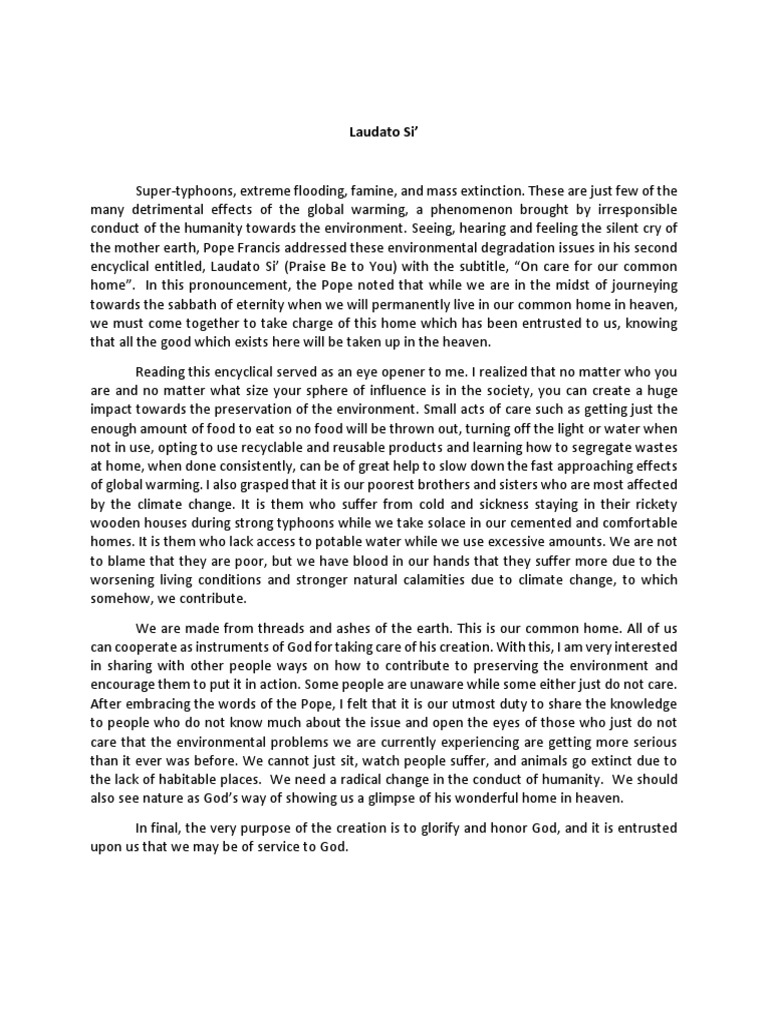 Laudato Si' Reflection | PDF