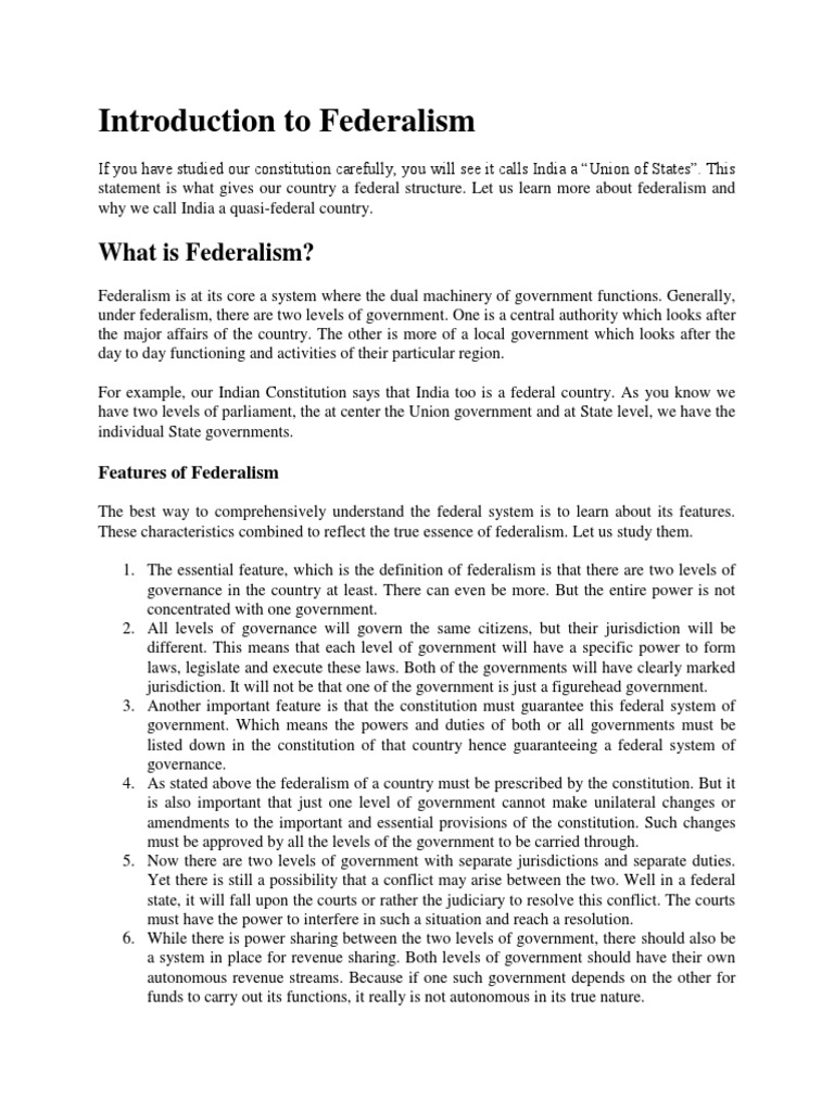 Introduction to Federalism in India | PDF