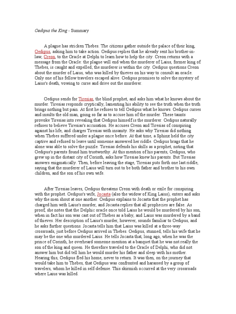 Oedipus Creon: Oedipus The King - Summary | PDF | Oedipus | Theban ...