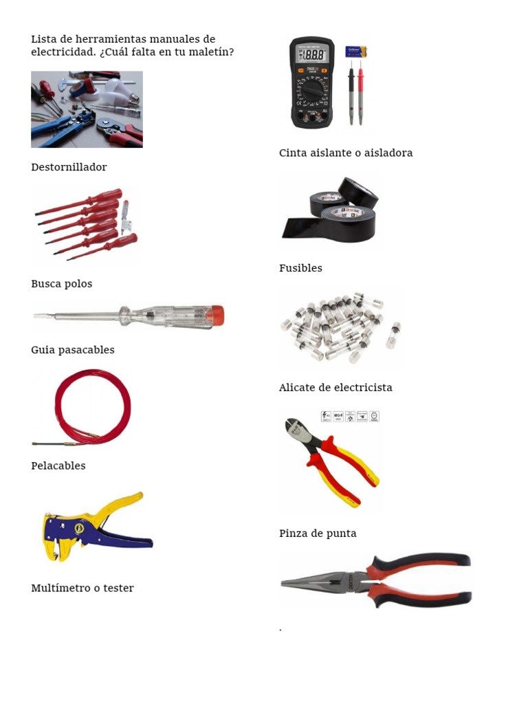 Lista de Herramientas Manuales de Electricidad | PDF