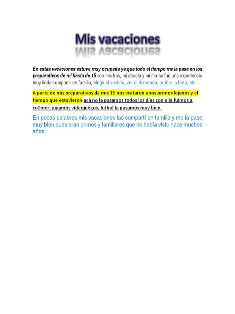 Vacaciones en Familia y Preparativos de 15 Años | PDF