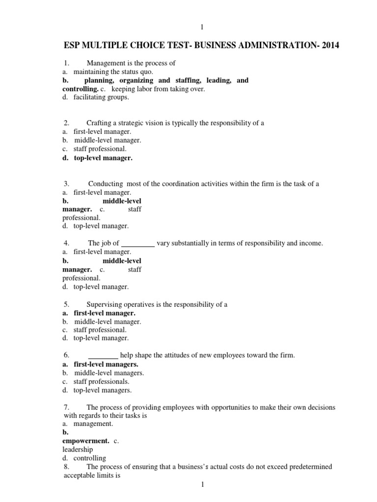 (513873255) ESP MULTIPLE CHOICE TEST by Huong - DT | PDF | Decision ...