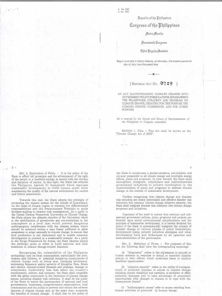 RA-No.-9729 Climate Change Act of 2009 PDF | PDF