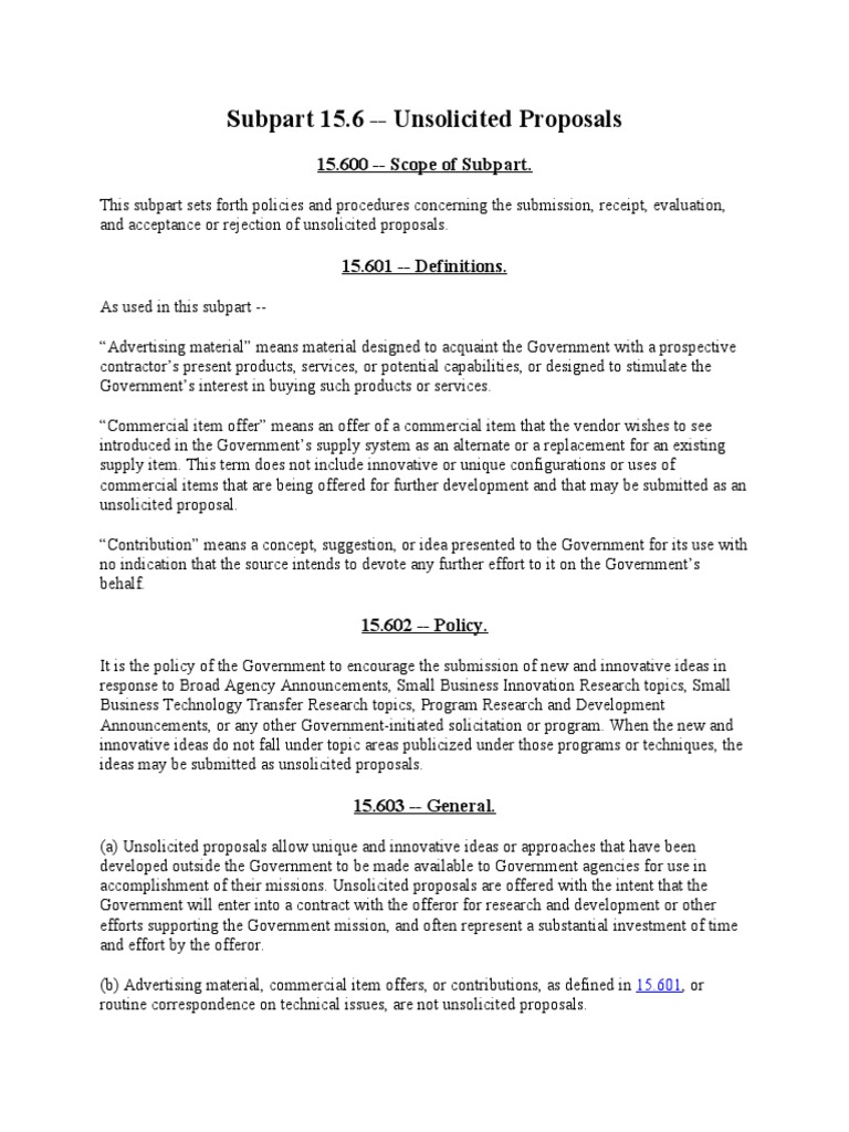 Unsolicited Proposals Guidelines | PDF | Evaluation | Offer And Acceptance