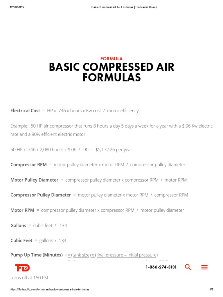 Basic Compressed Air Formulas - Flodraulic Group | PDF | Horsepower ...