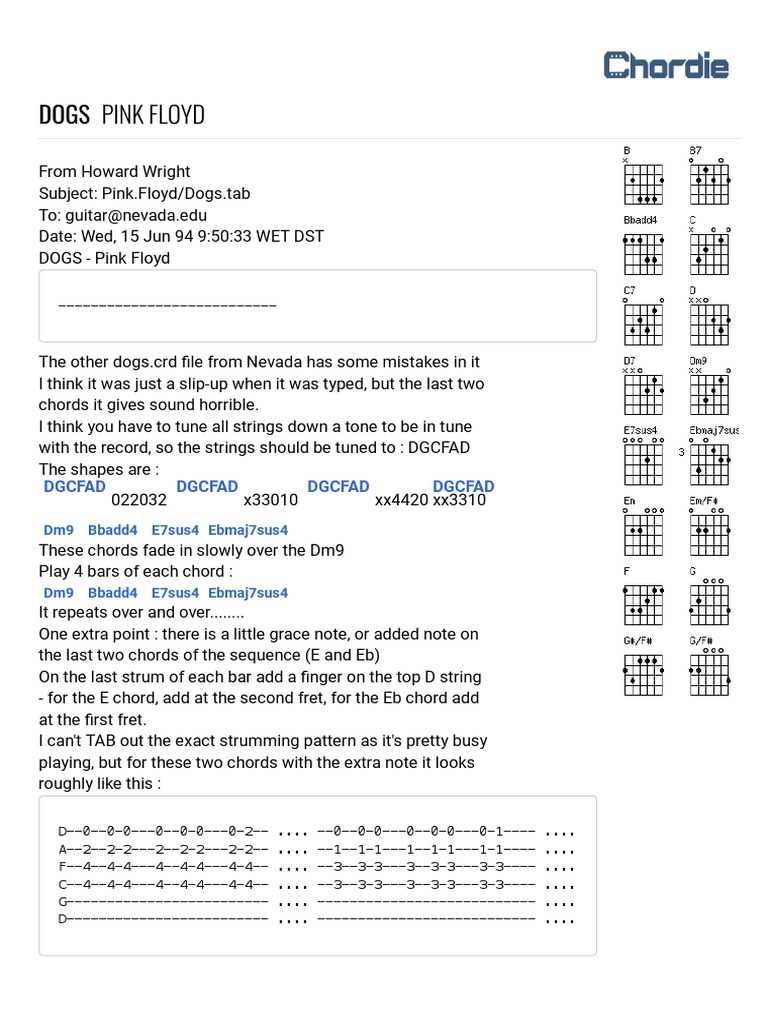 Dogs Pink Floyd Chords and Lyrics For Guitar | PDF