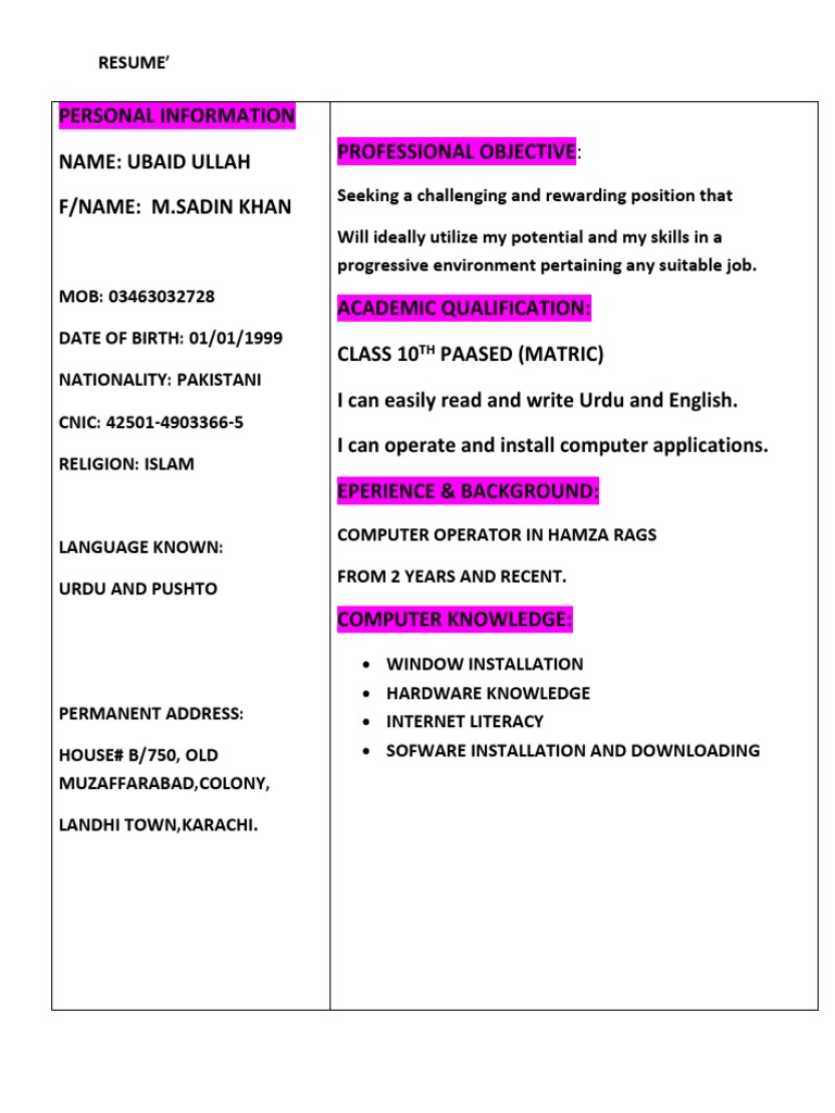 Ubaid CV | PDF