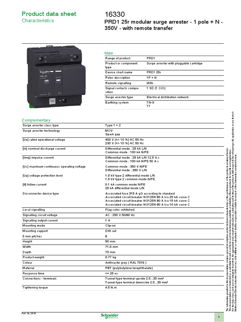 PRD1 25r Surge Arrester Specifications | PDF