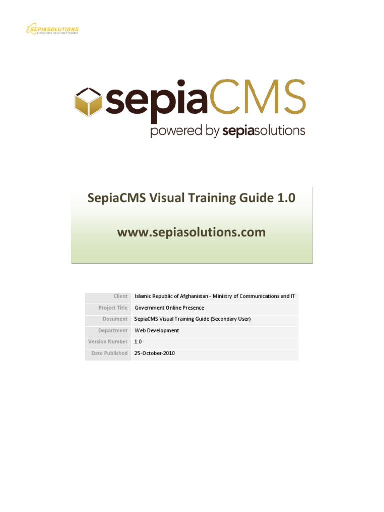 Sepiacms Visual Training Guide 1.0: Client Project Title Document ...