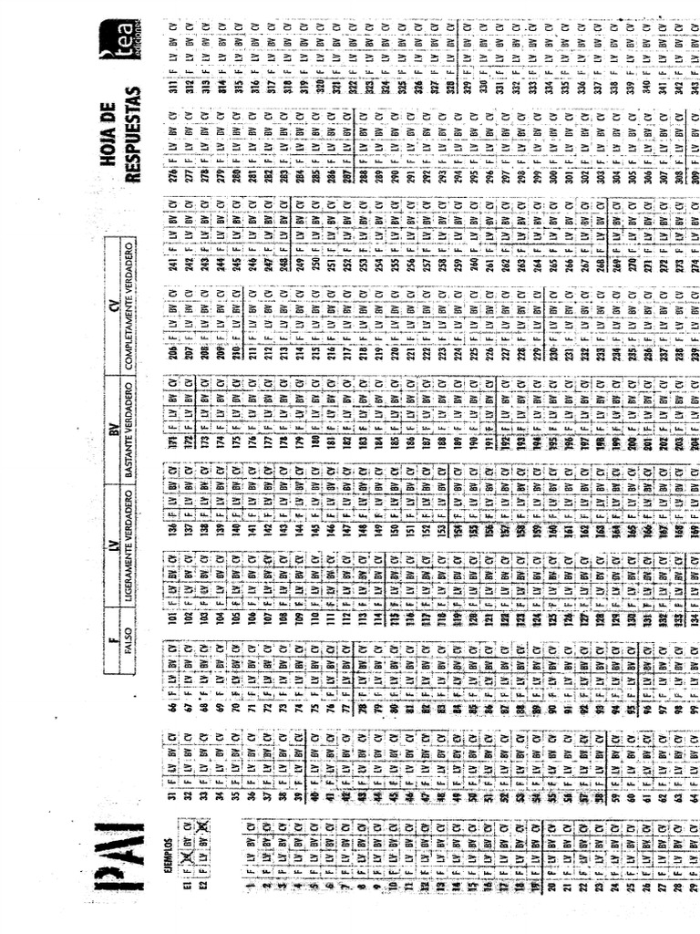 PAI Hoja de Respuestas | PDF