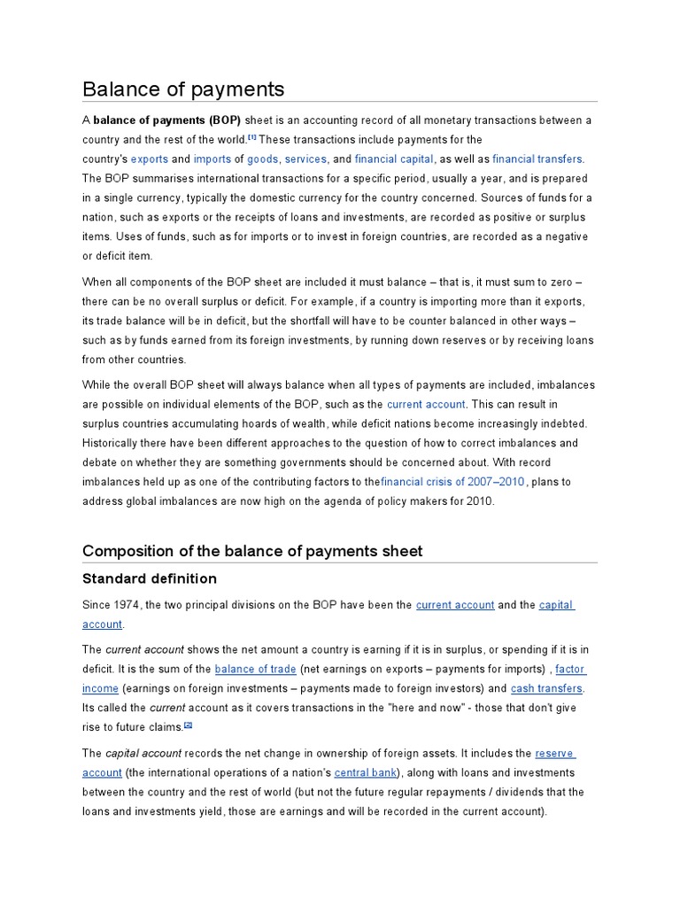Composition of The Balance of Payments Sheet | PDF | Balance Of ...