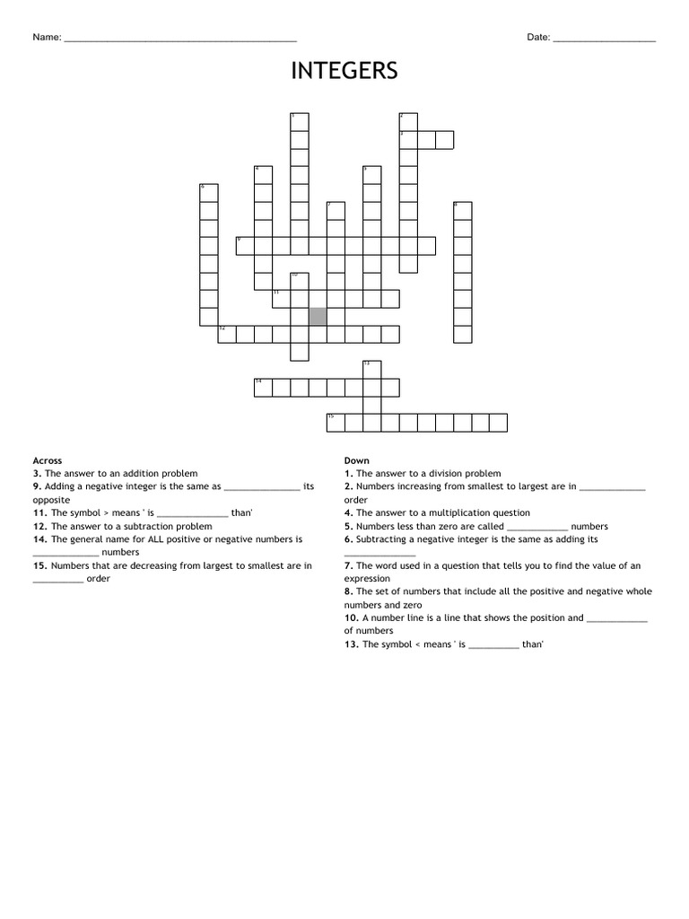 INTEGERS Puzzle | PDF | Integer | Teaching Mathematics