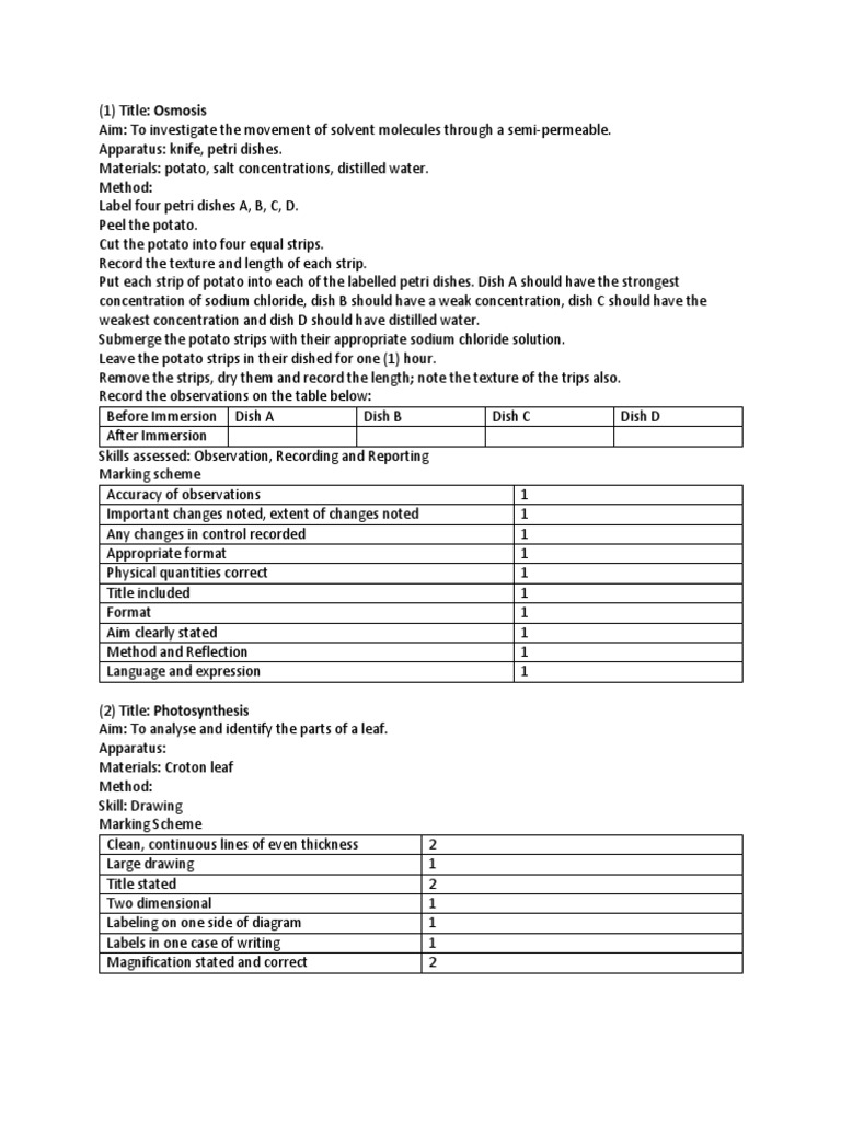 Bio Sba Marking Scheme 2020 | PDF | Pulse | Seed