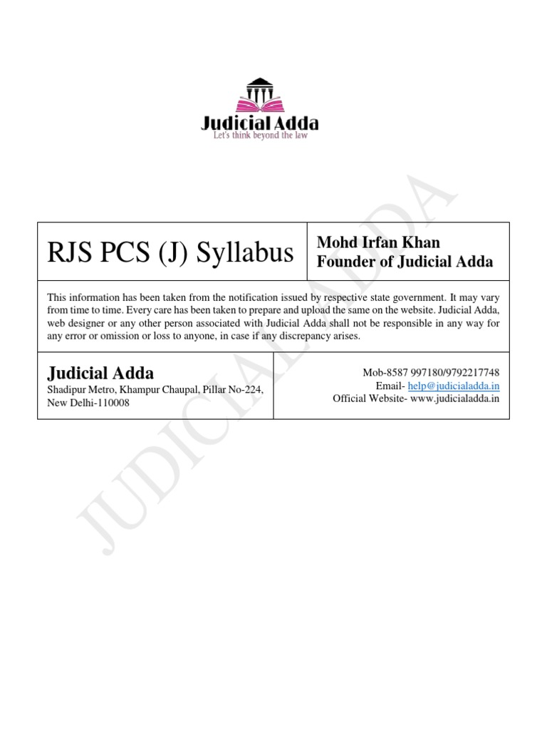 Rajasthan Civil Judge Exam Syllabus | PDF | Test (Assessment) | Justice