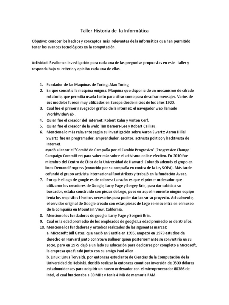 Taller Historia de La Informática | PDF | Steve Jobs | Informática