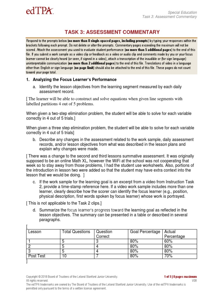 Edtpa Spe Assessment Commentary | PDF | Learning | Special Education