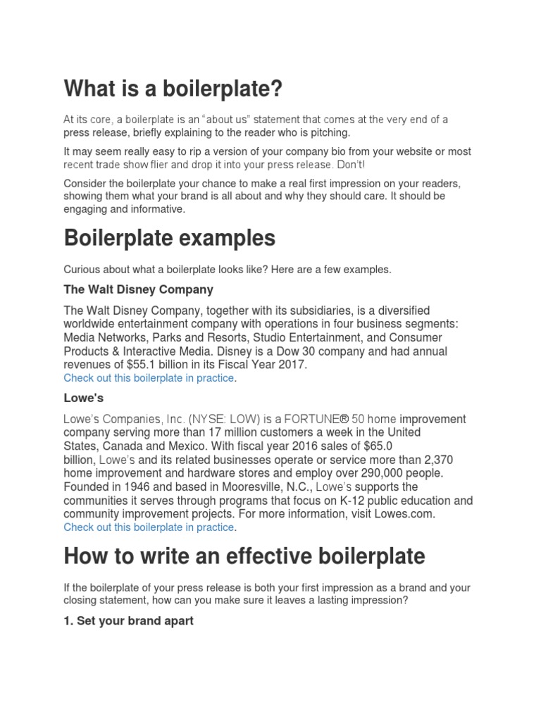 What Is A Boilerplate | PDF | The Walt Disney Company | Brand