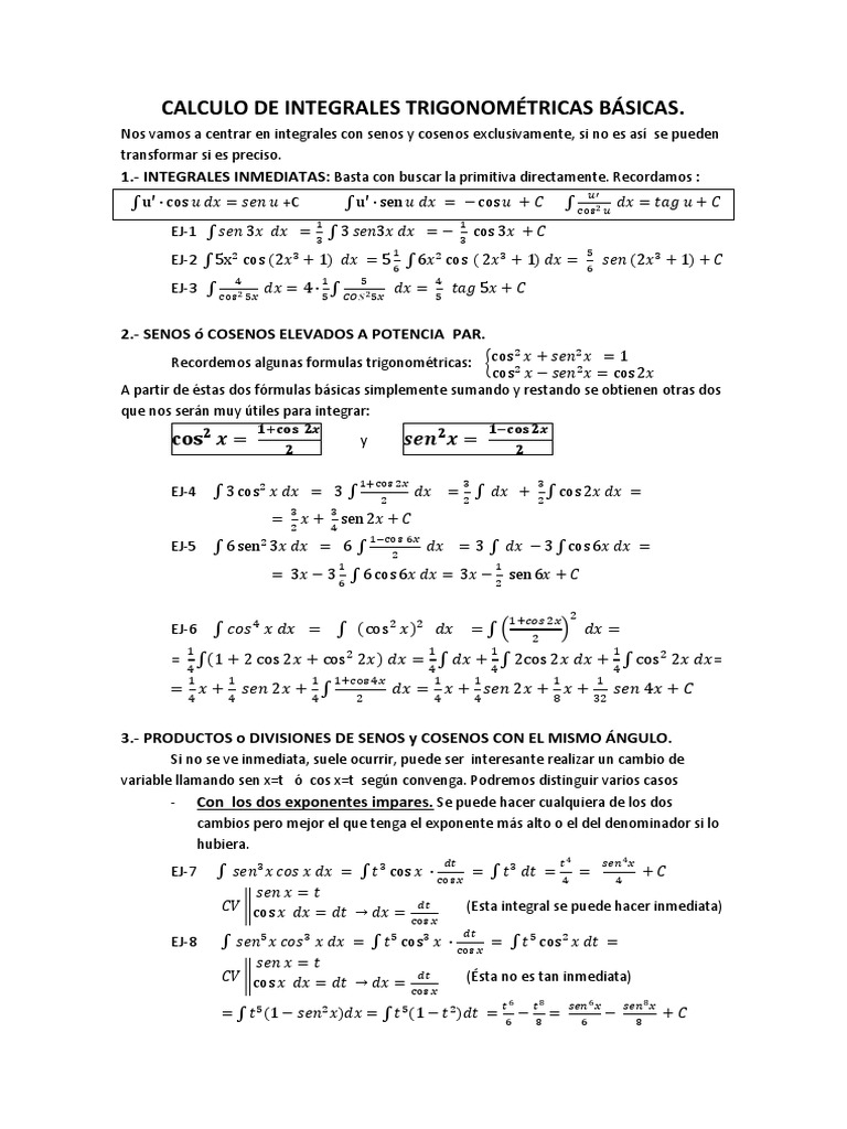 Integrales Trigonométricas Básicas | PDF | Seno | Integral