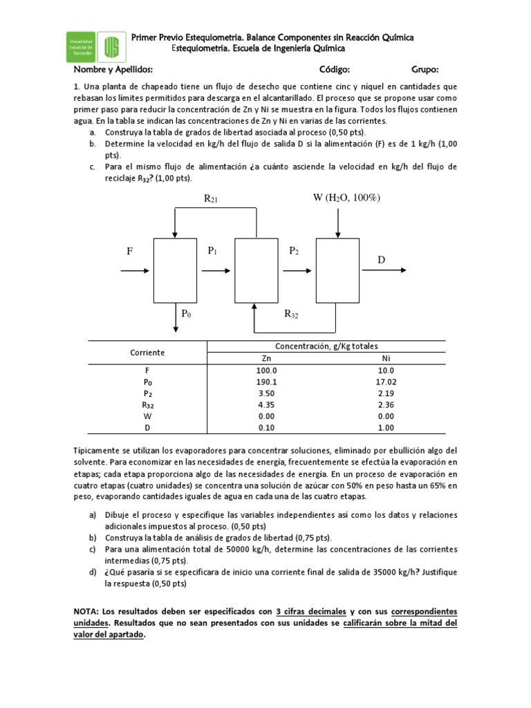 1er Previo Estequio BSR II - 2018 | PDF | Agua | Ciencias fisicas
