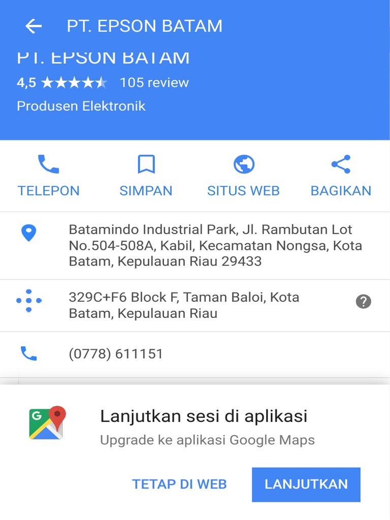 PT. EPSON BATAM - Google Maps | PDF