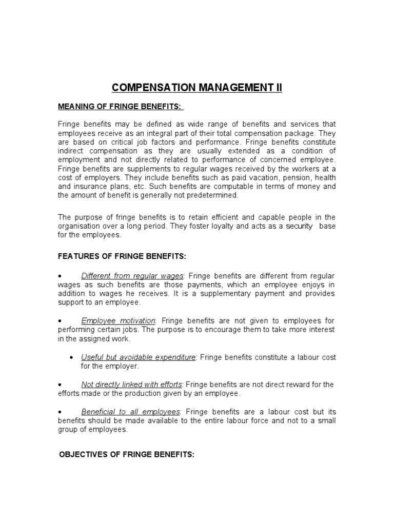 Compensation Management Ii: Meaning of Fringe Benefits | PDF | Employee ...