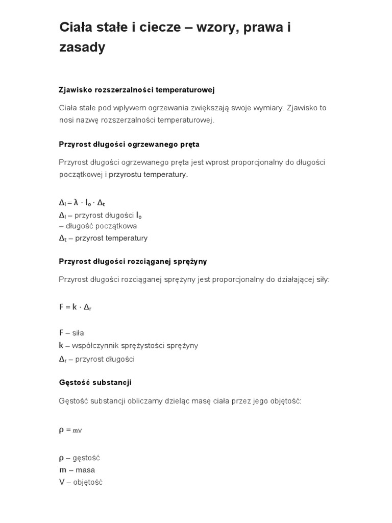 Fizyka. Ciała Stałe I Ciecze - Wzory, Prawa I Zasady 3 | PDF