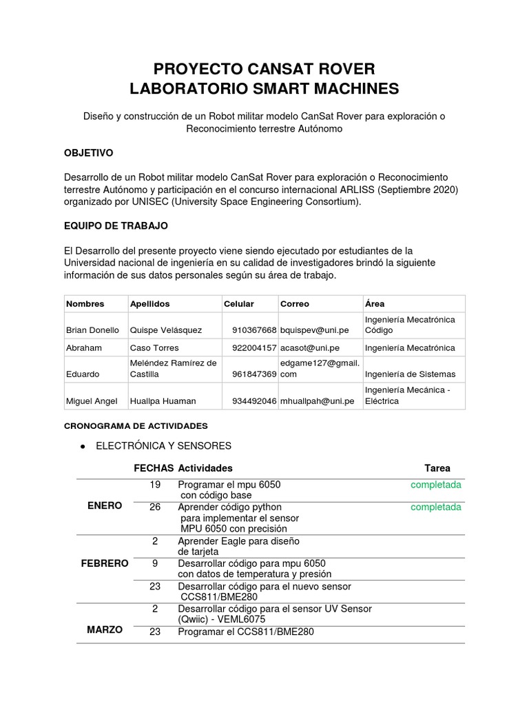 Informe de Actividades Cansat Rover | PDF | Ingeniería | Informática y ...