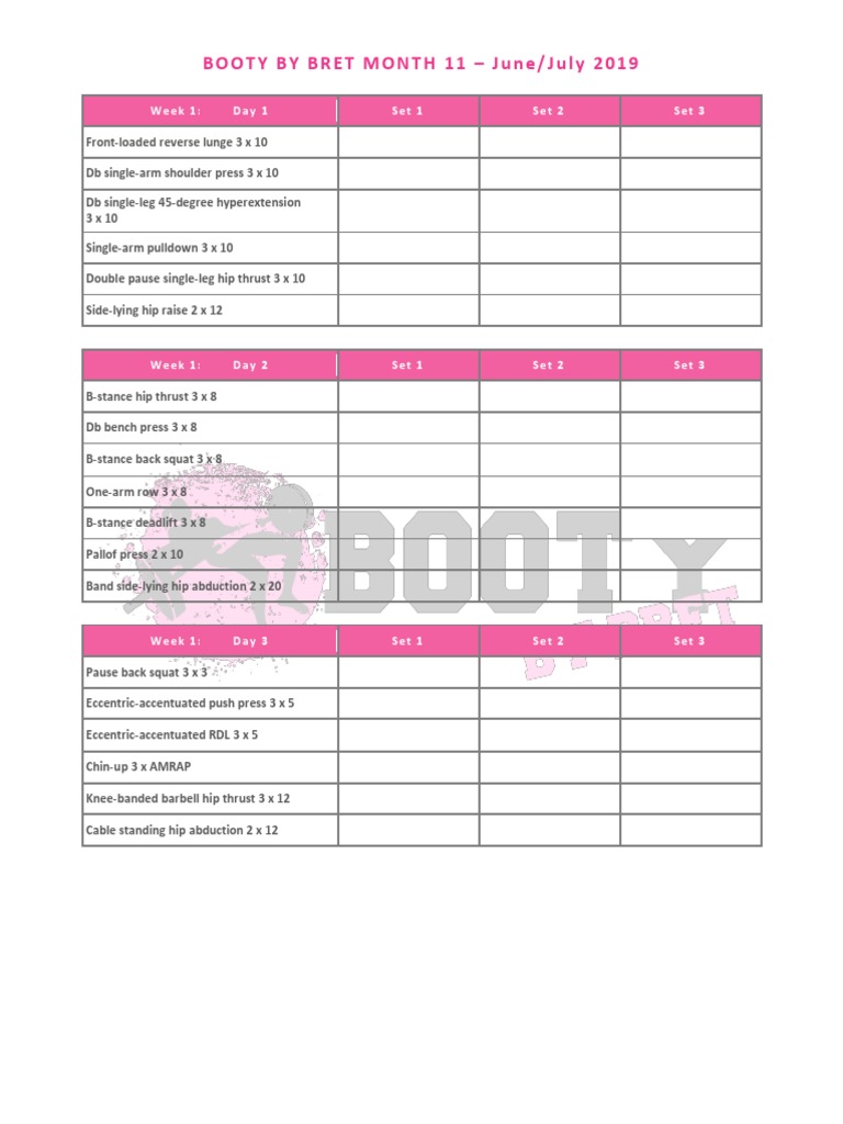 Booty by Bret Month 11 - June/July 2019: A 4-Week Glute-Focused Full ...